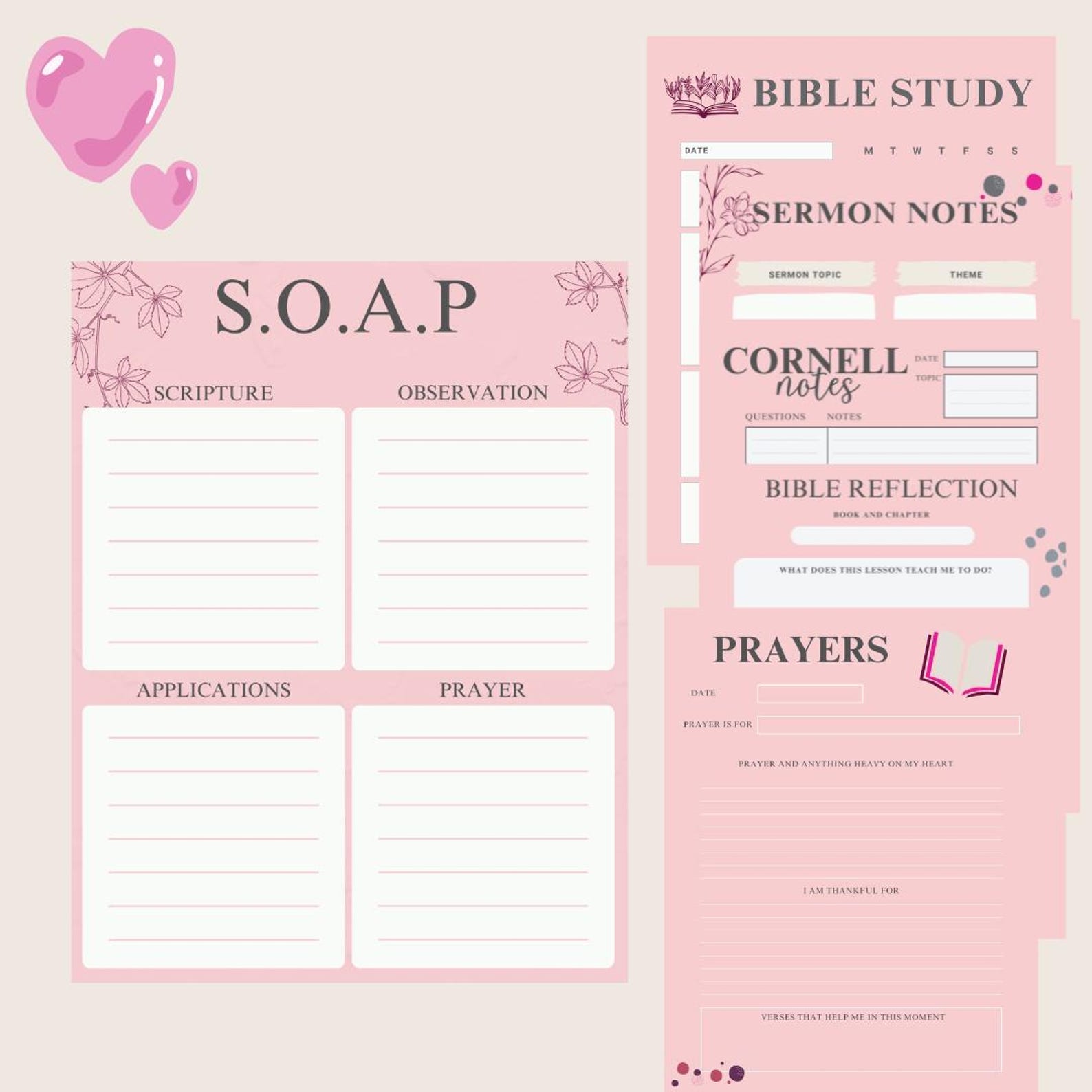 Bible Study Bundle | Printable Journal, Sermon Notes, SOAP Bible Study ...