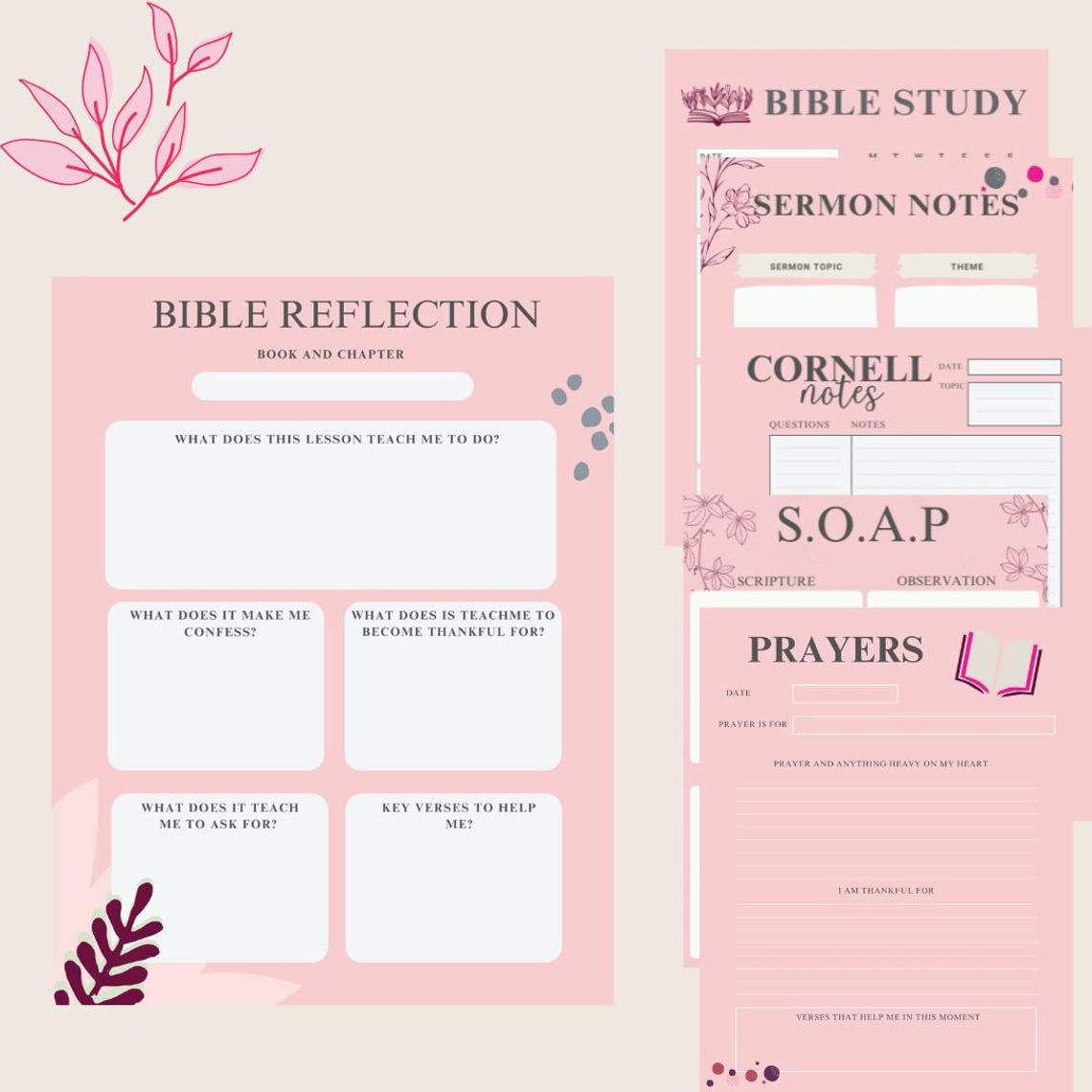 Bible Study Bundle | Printable Journal, Sermon Notes, SOAP Bible Study ...