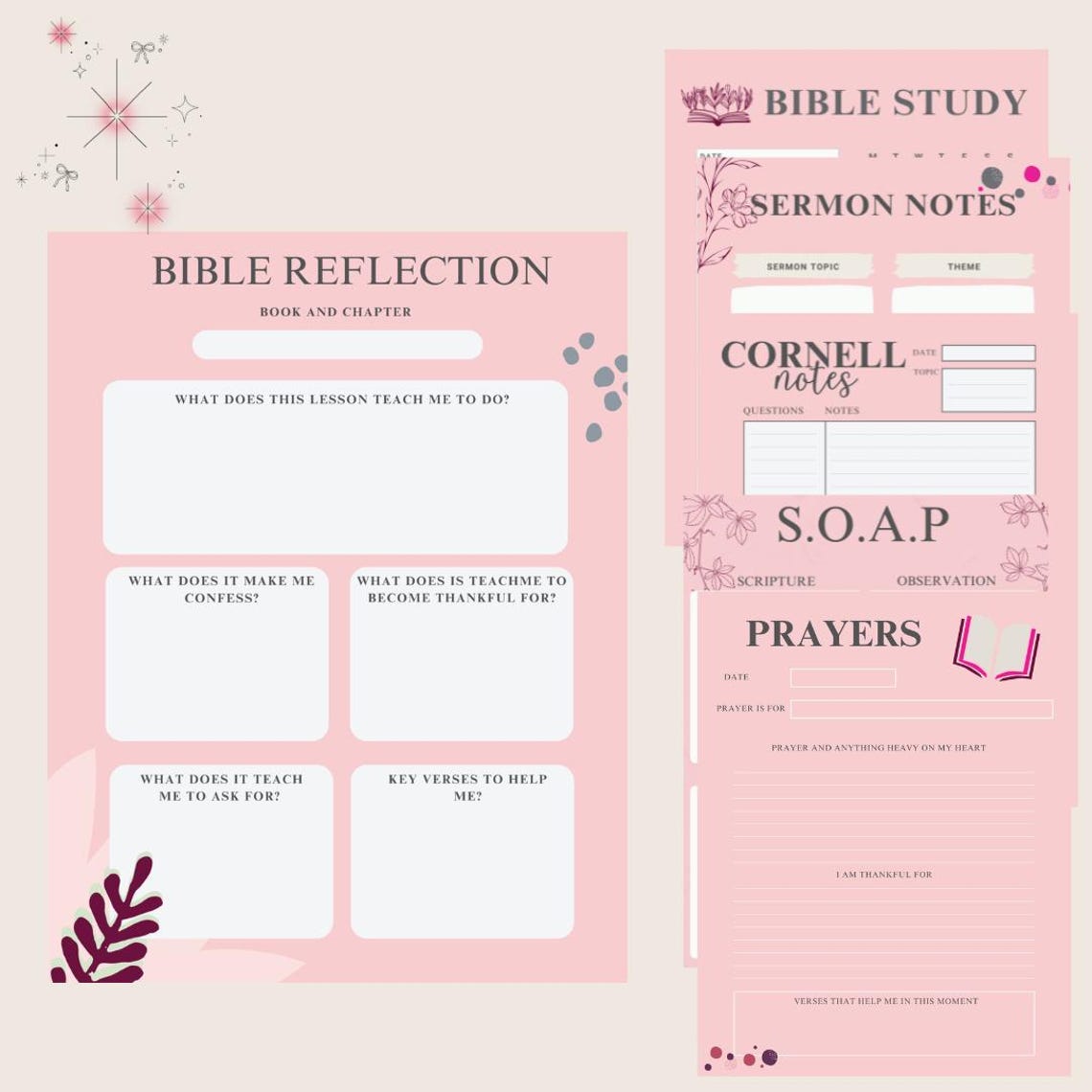 Bible Study Bundle | Printable Journal, Sermon Notes, SOAP Bible Study ...