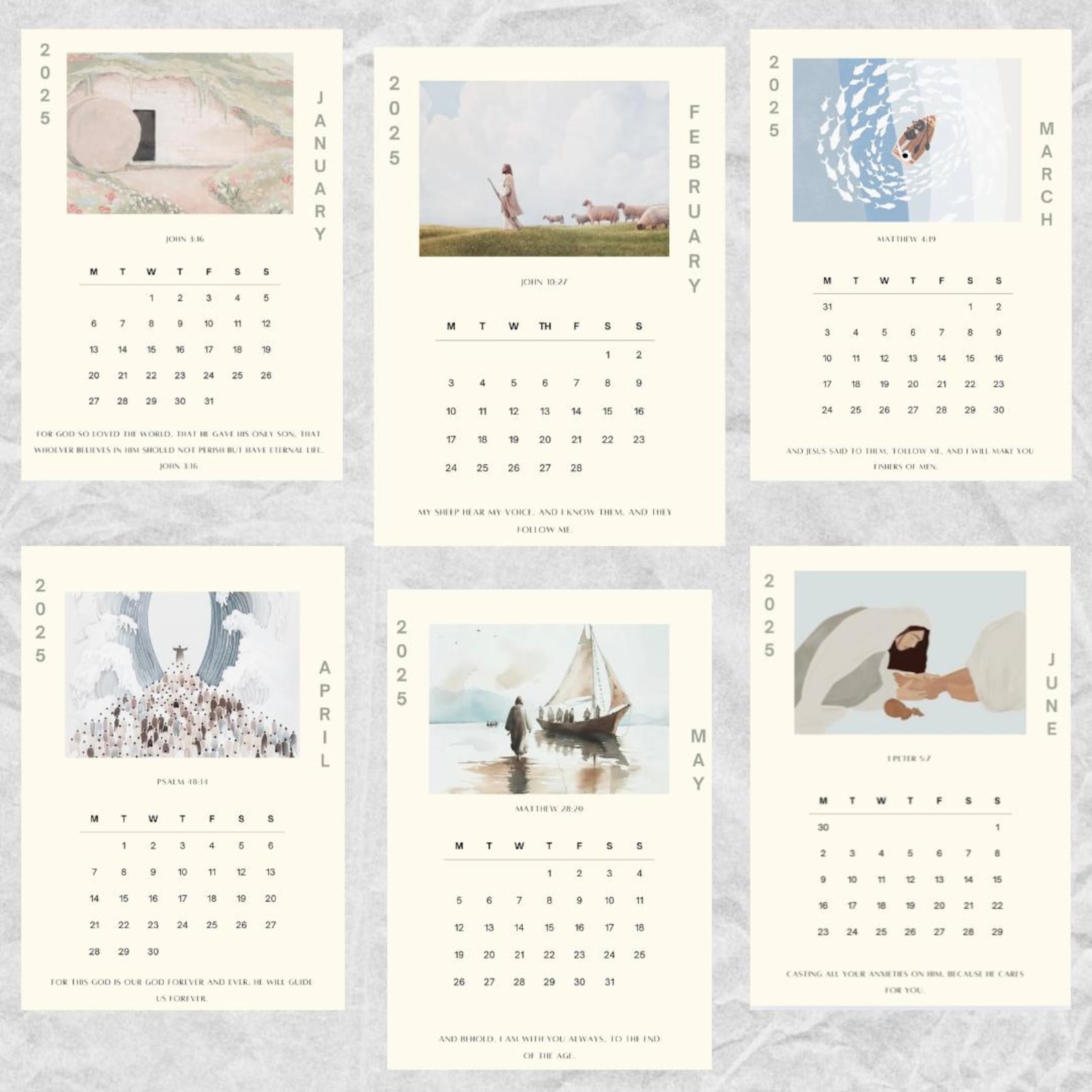 2025 Christian Wall Calendar | Minimalist Watercolor Art & Bible Verses ...
