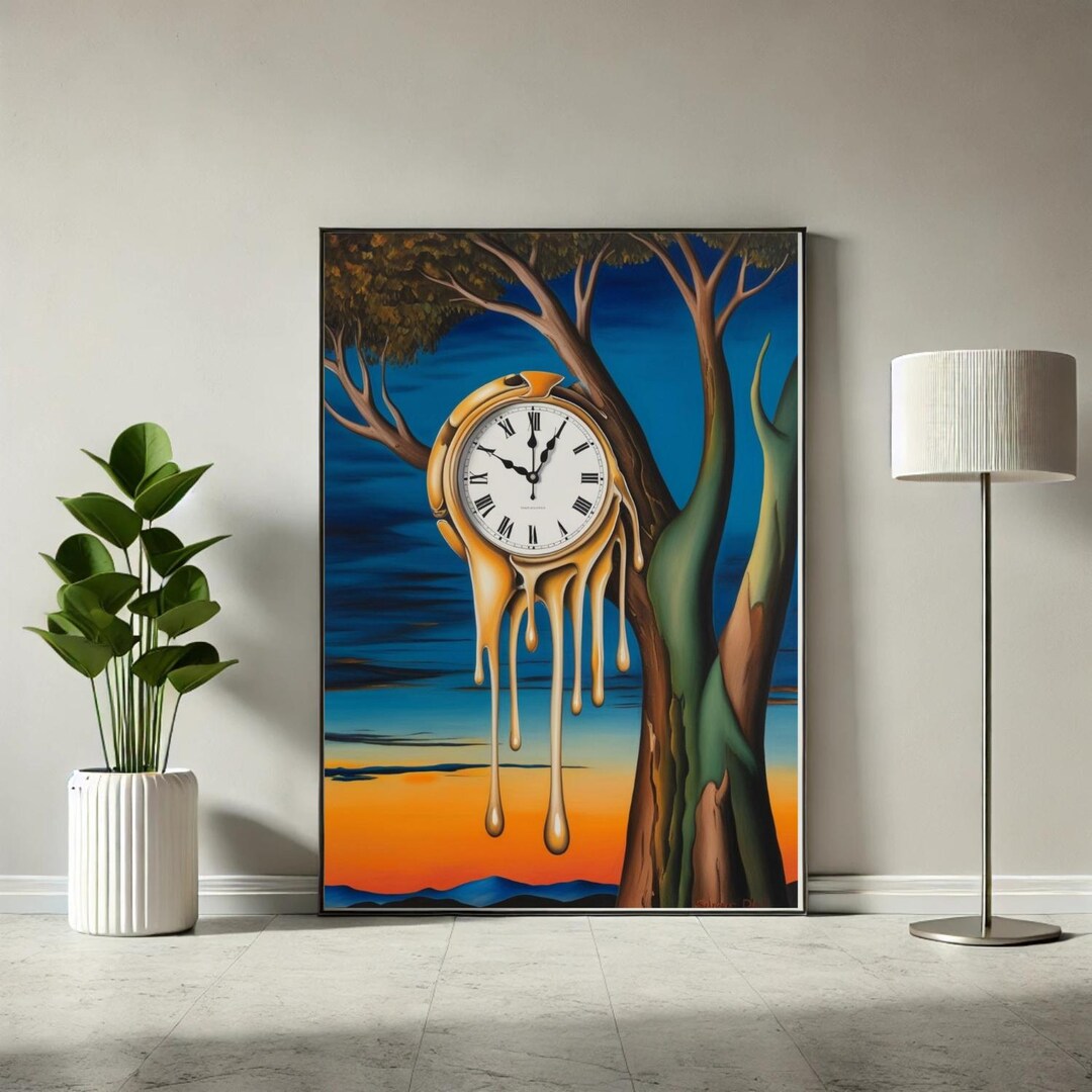 Surreal Dripping Clock Print: Dreamy Sunset Abstract Art (digital ...