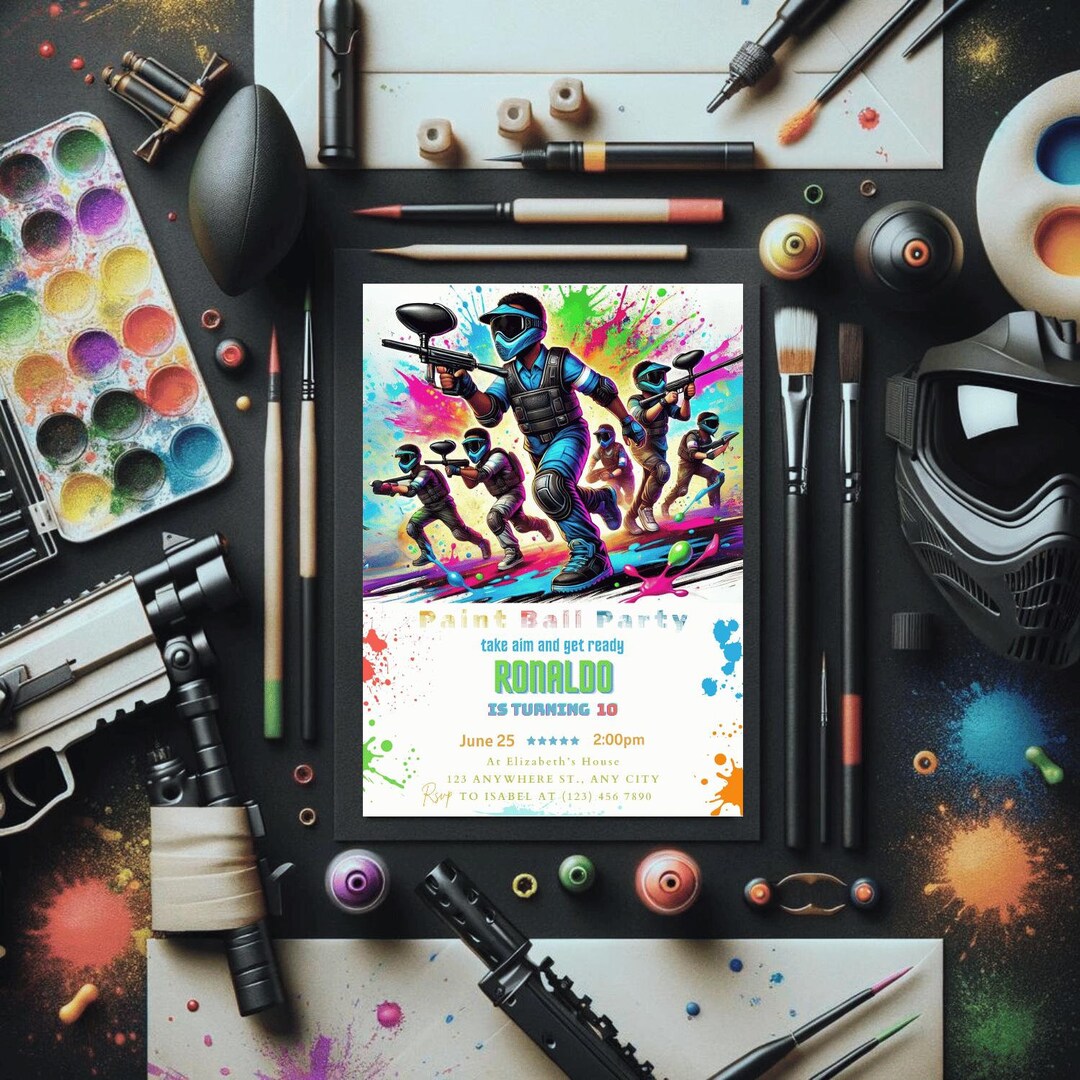 Editable Paintball Birthday Invitation, Paintball Party Invitation ...
