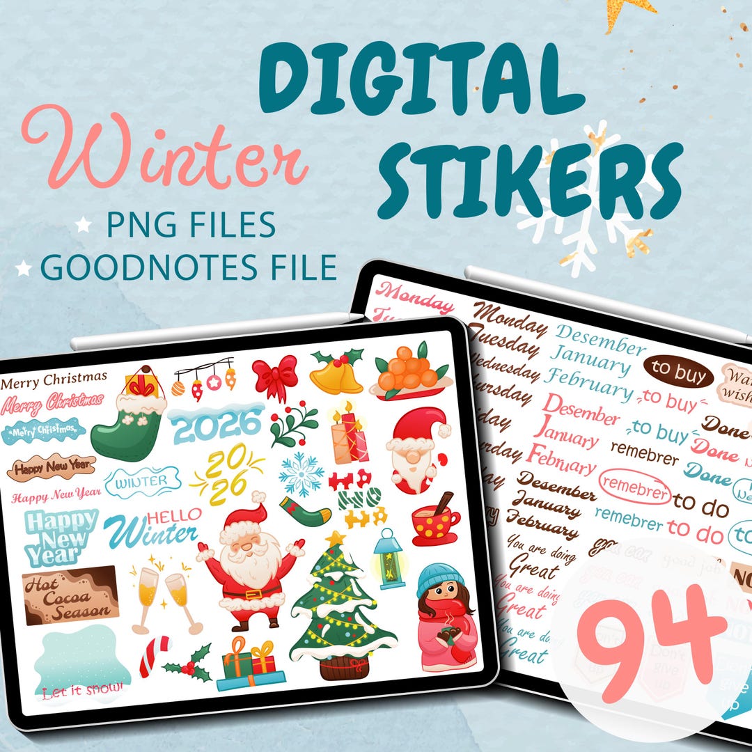 Winter & Holiday Digital Stickers | 2026 Goodnotes PNG Set for Digital ...
