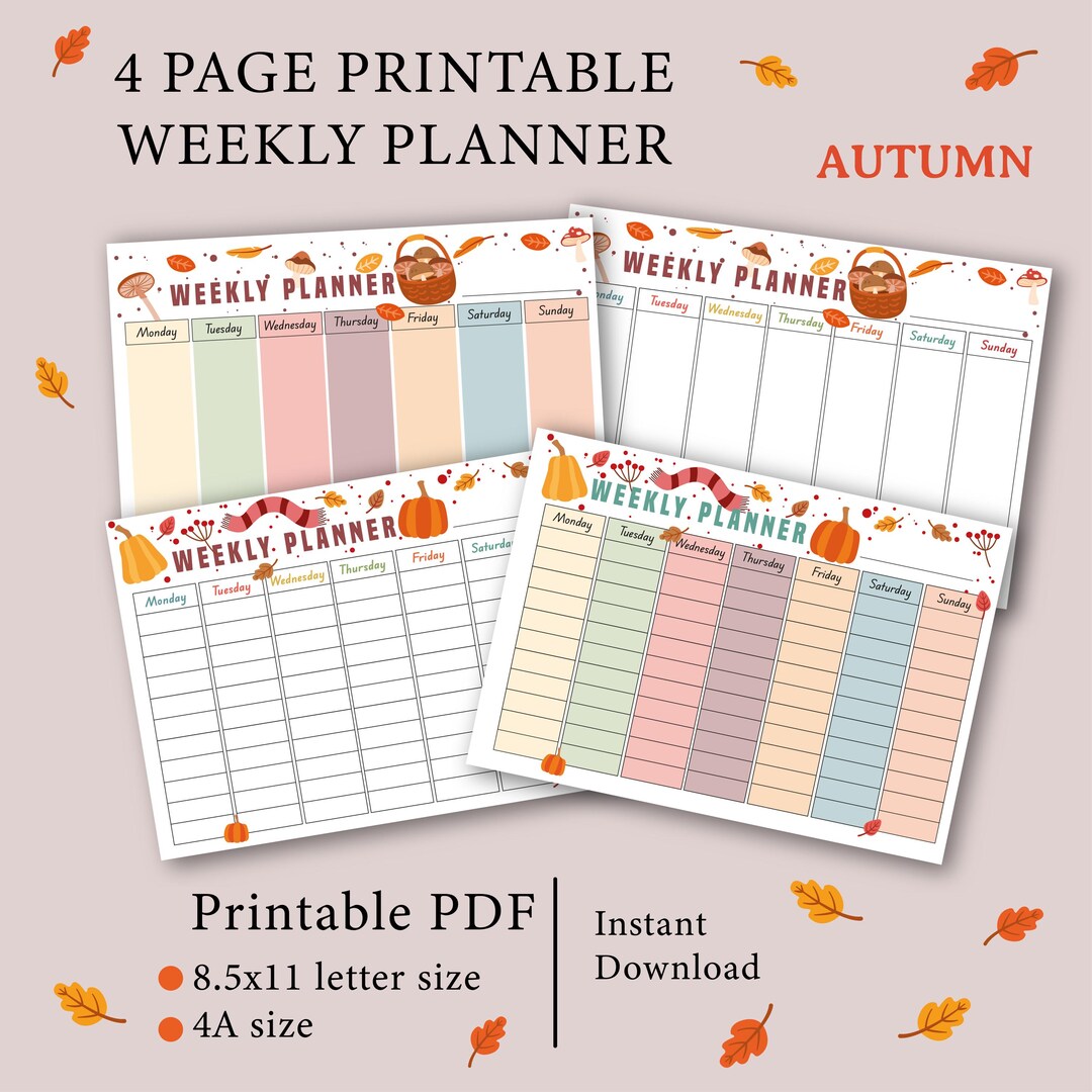 Autumn Weekly Planner: Undated Printable PDF (letter/a4) - Etsy