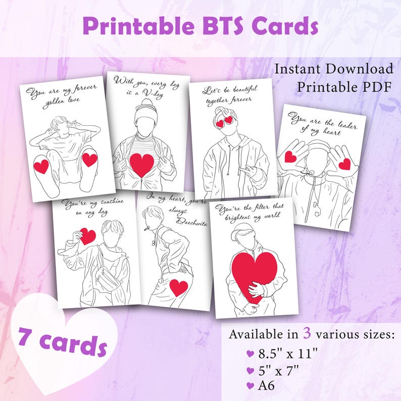 Printable BTS Cards | Army | Printable PDF| Jin| Suga| J-hope| RM ...
