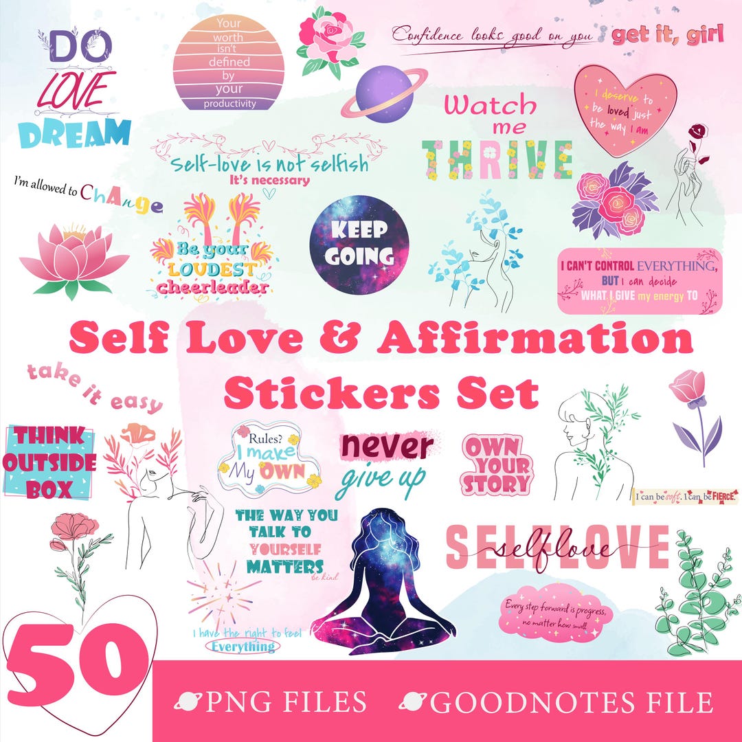 50 Self Love Affirmation Stickers: Positive Journal PNG (digital ...