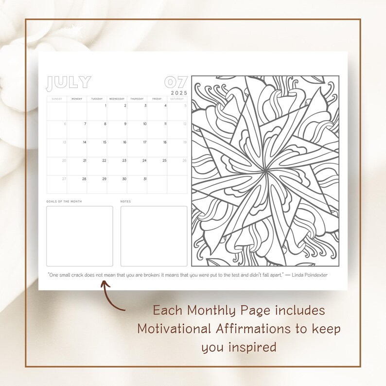 2025 Coloring Calendar: Inspirational Affirmations, Positive Quotes ...