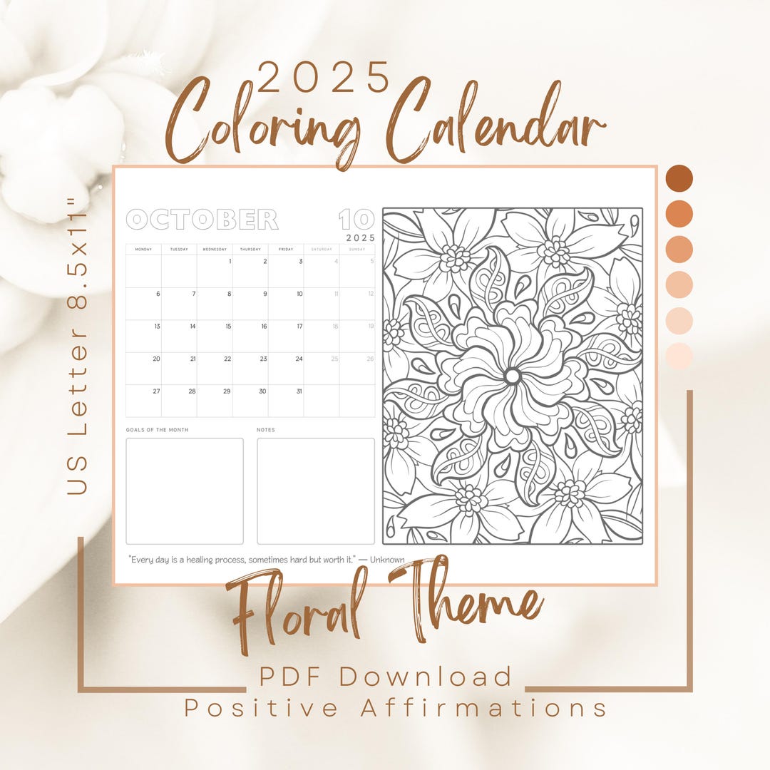 2025 Coloring Calendar: Inspirational Affirmations, Positive Quotes ...