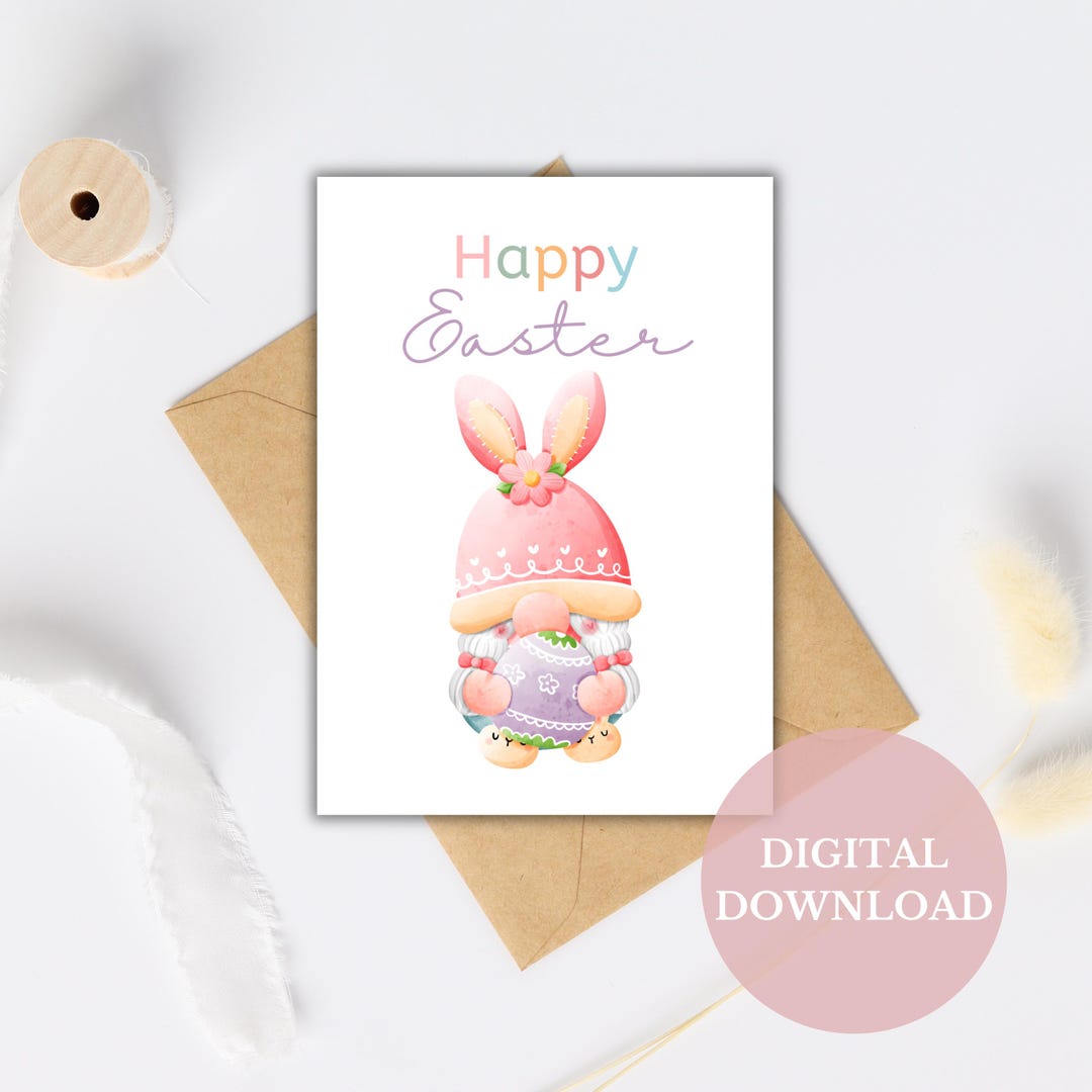 Lovely Gnome Easter Card Printable Greeting Card for Easter Greeting ...