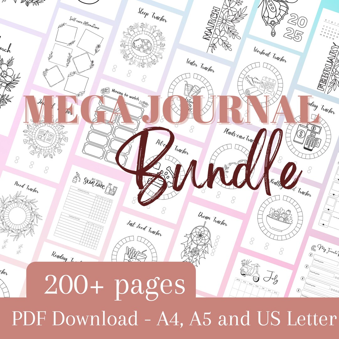 Undated Mega Planner Journal Bundle Printable Journal With Coloring ...