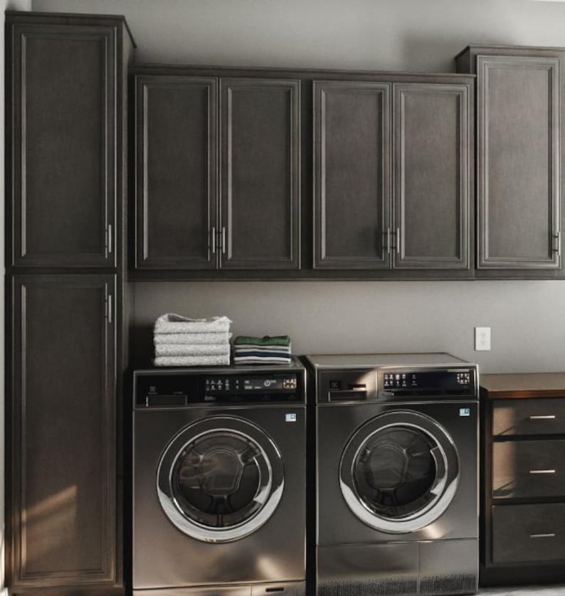 Laundry Room Grey Shaker Cabinets Assembled, Solid Wood Cabinet, Fully ...
