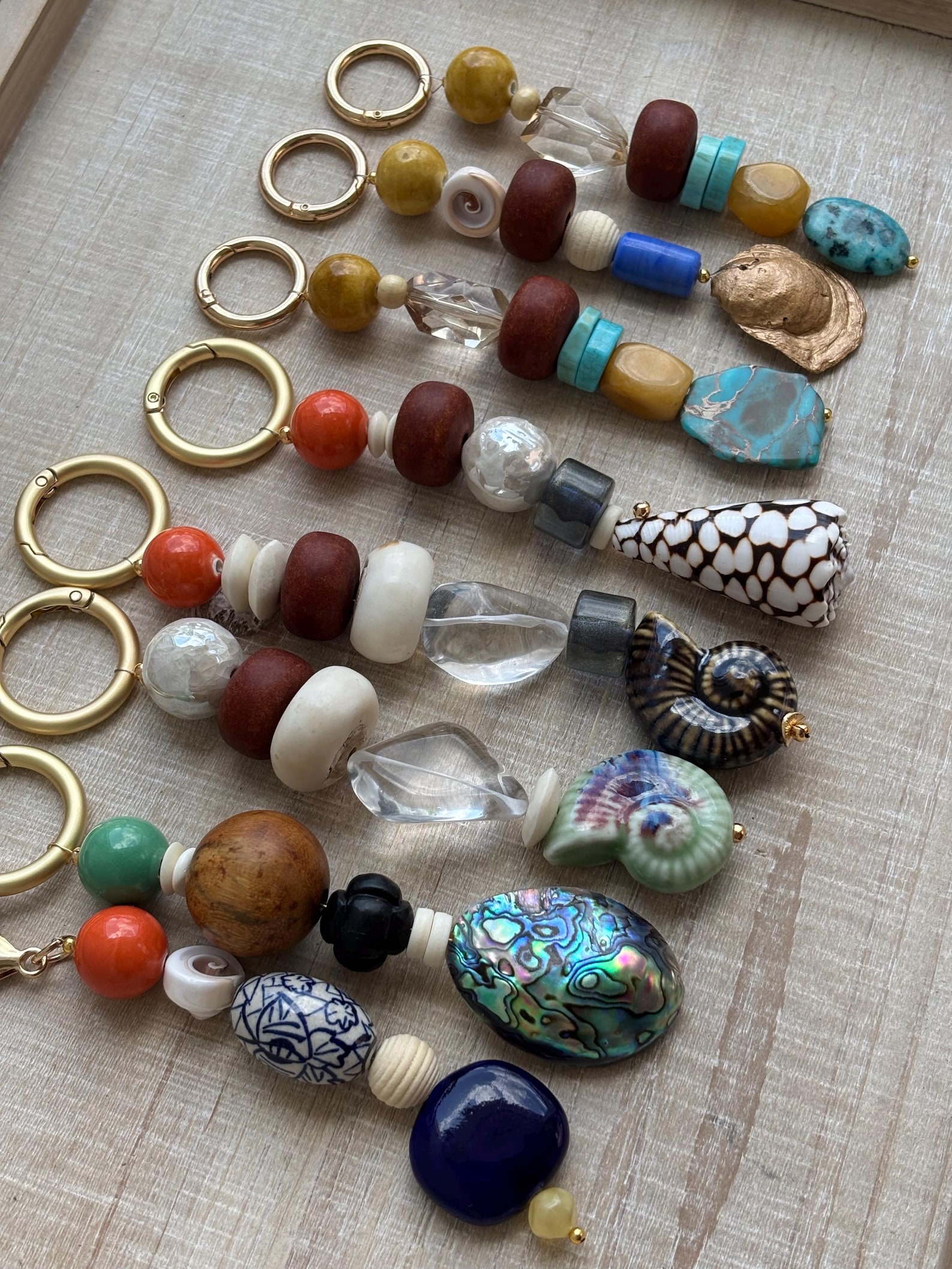Coastal Beaded Bag Charms – Handcrafted Keychains With Shell, Ceramic ...