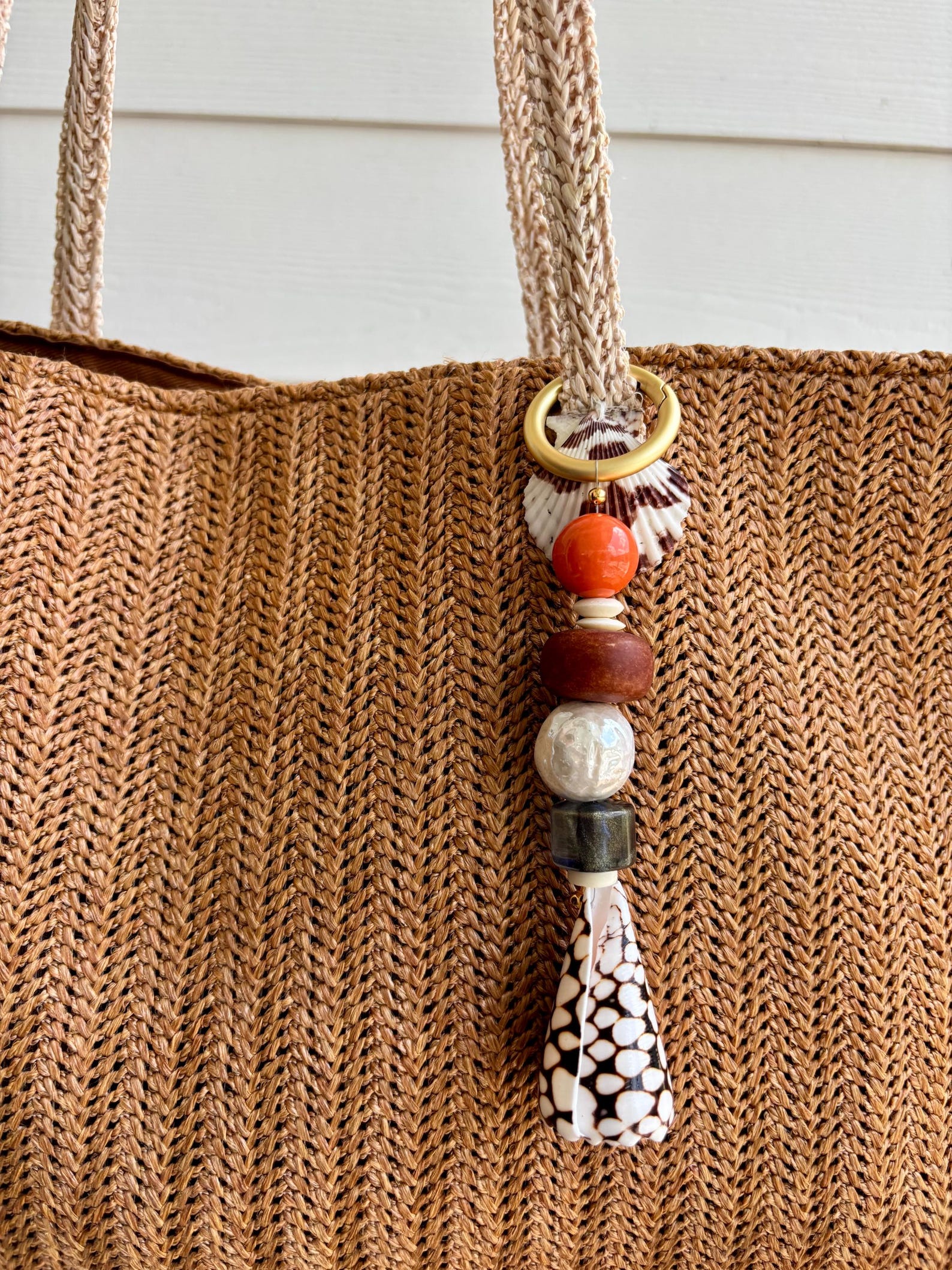 Coastal Beaded Bag Charms – Handcrafted Keychains With Shell, Ceramic ...