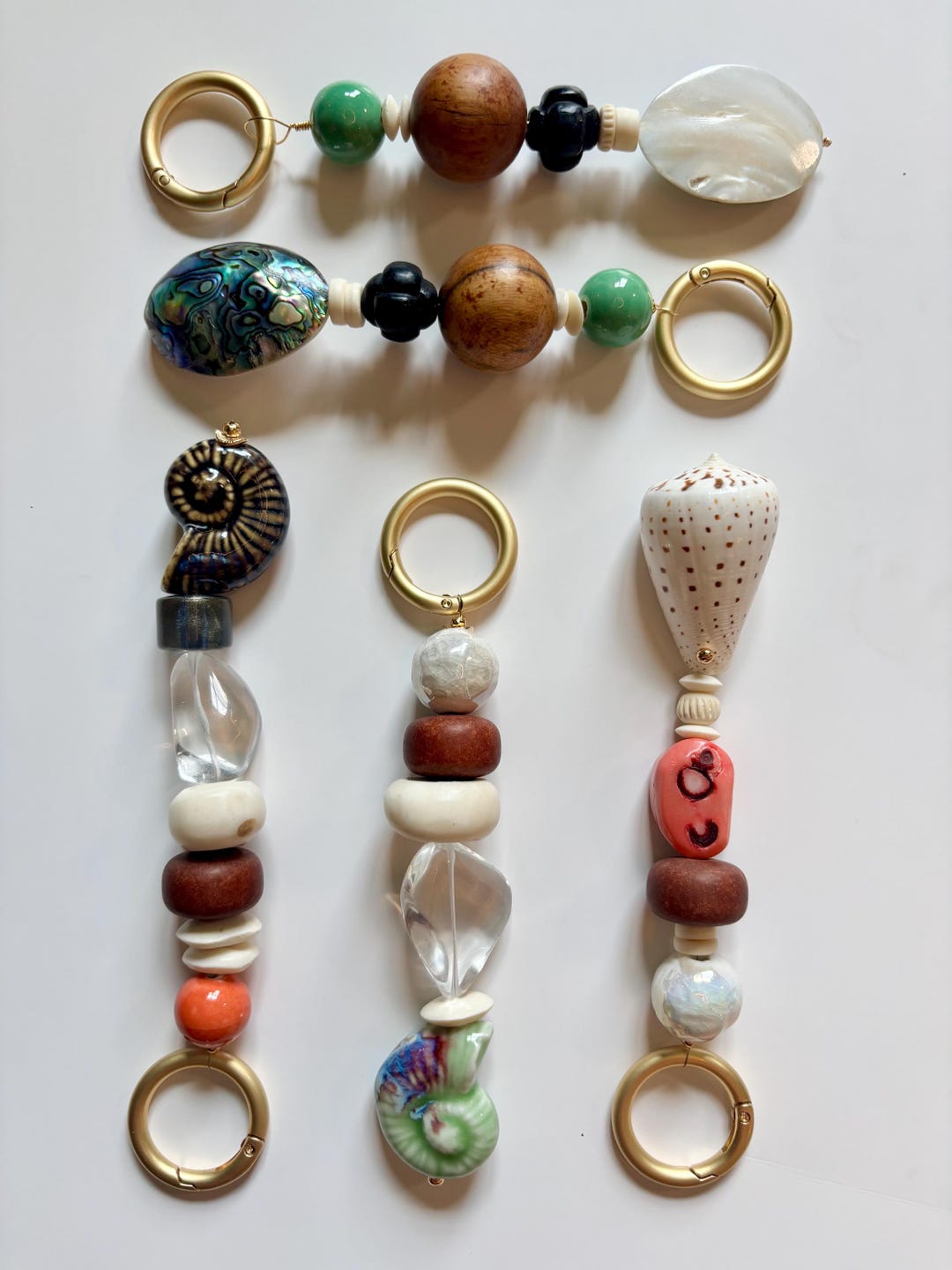 Coastal Beaded Bag Charms – Handcrafted Keychains With Shell, Ceramic ...
