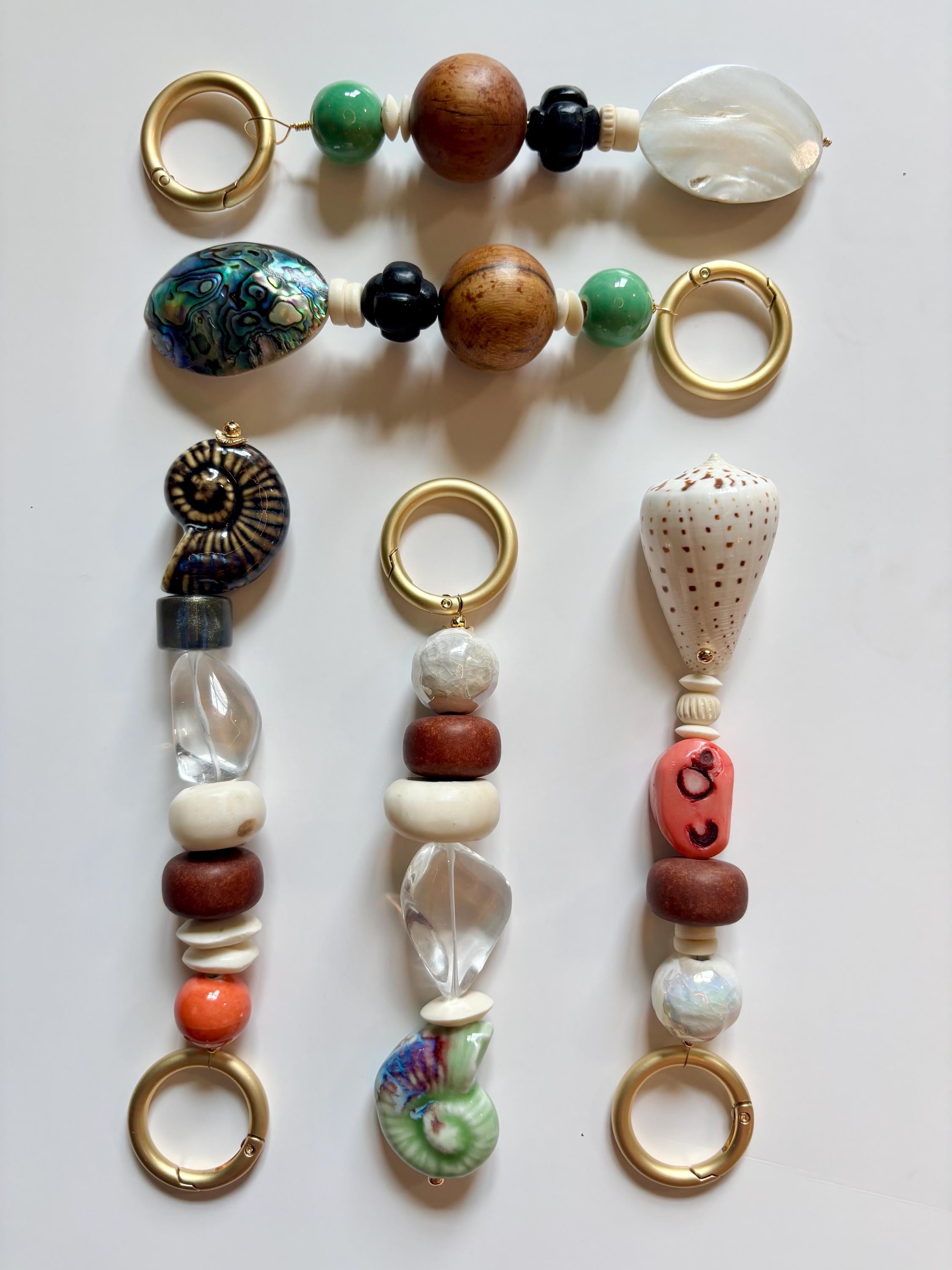 Coastal Beaded Bag Charms – Handcrafted Keychains With Shell, Ceramic ...