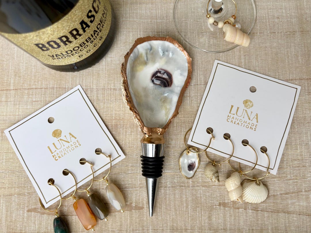 Shell/beaded Wine Charms With Gold Hoop - Etsy