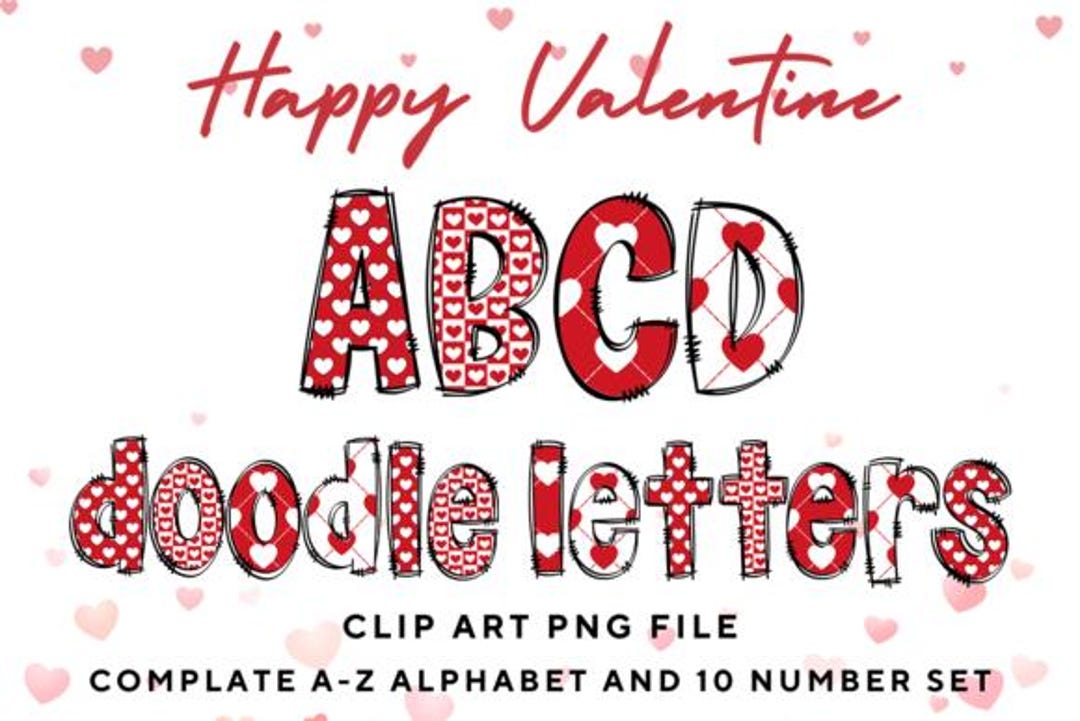 Valentine's Day Doodle Alphabet Letters Graphic - Etsy