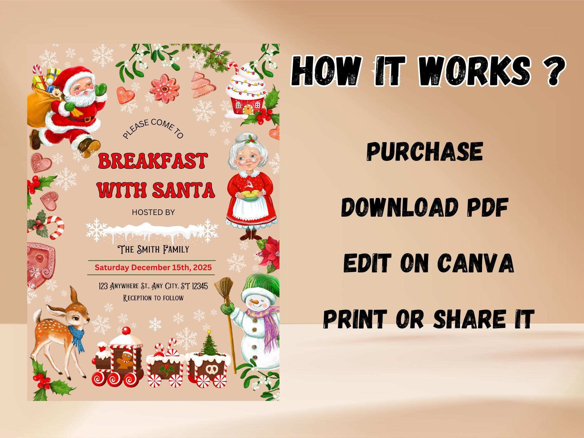 Editable Breakfast With Santa Invitation. Kid Christmas North Pole ...