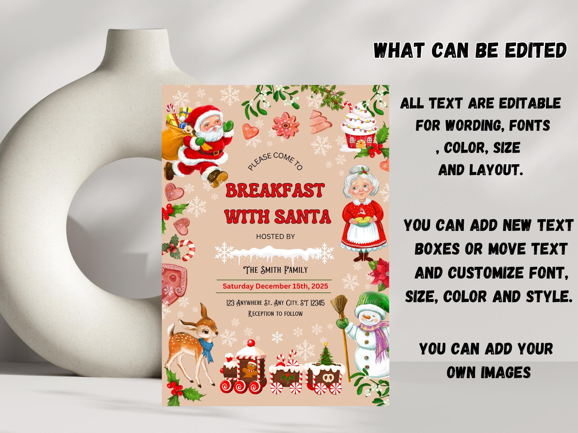 Editable Breakfast With Santa Invitation. Kid Christmas North Pole ...