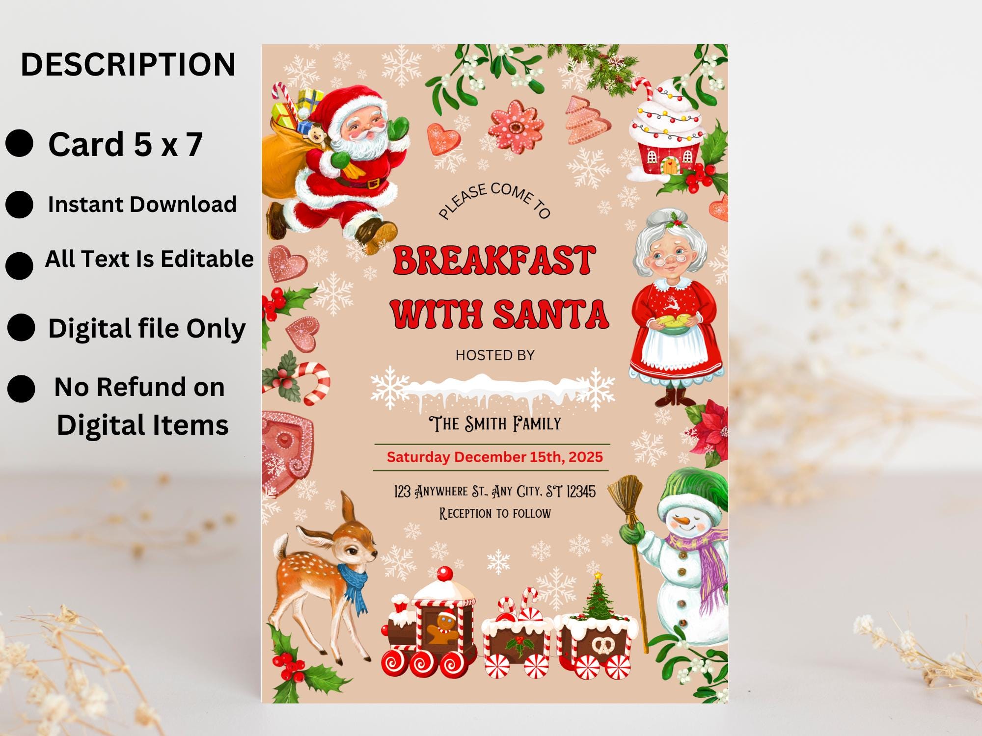 Editable Breakfast With Santa Invitation. Kid Christmas North Pole ...