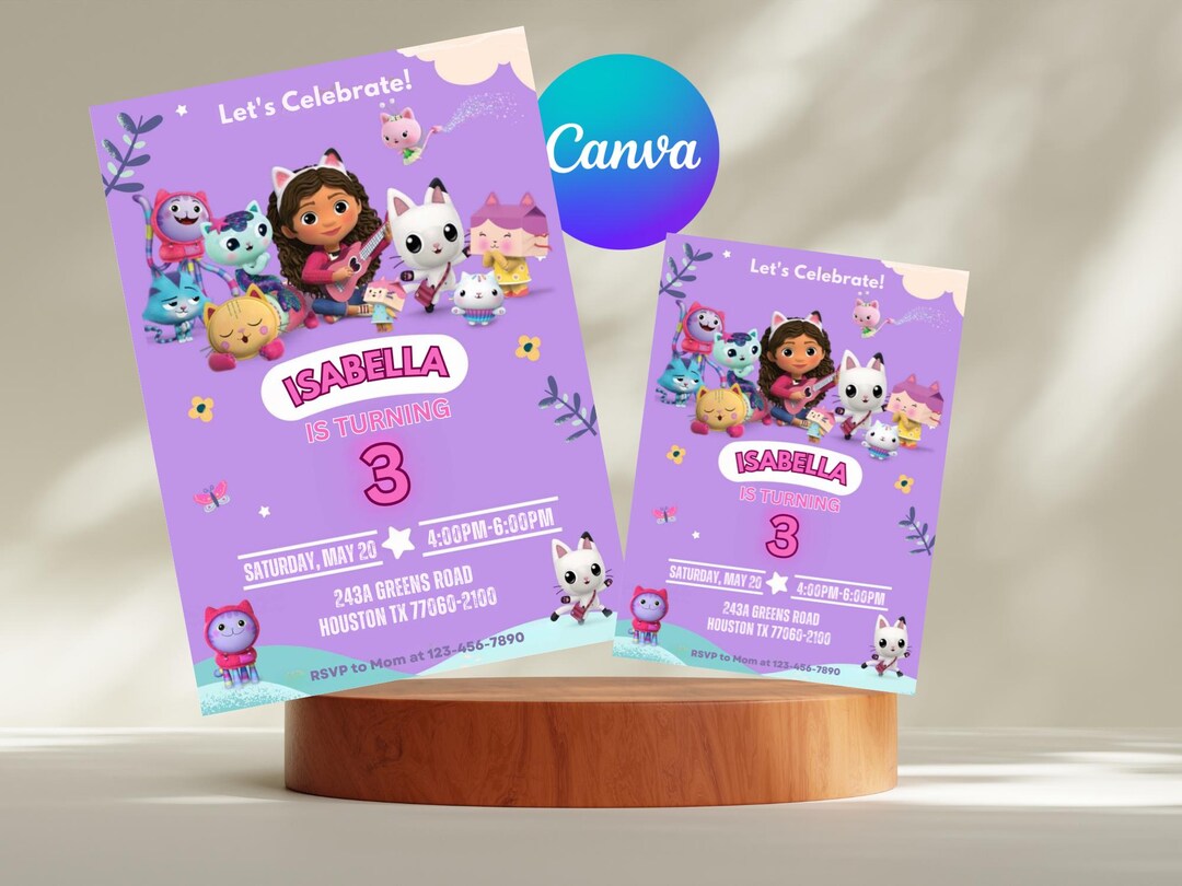 Editable Gabbys Dollhouse Birthday Invitation Template, Digital Gabby ...