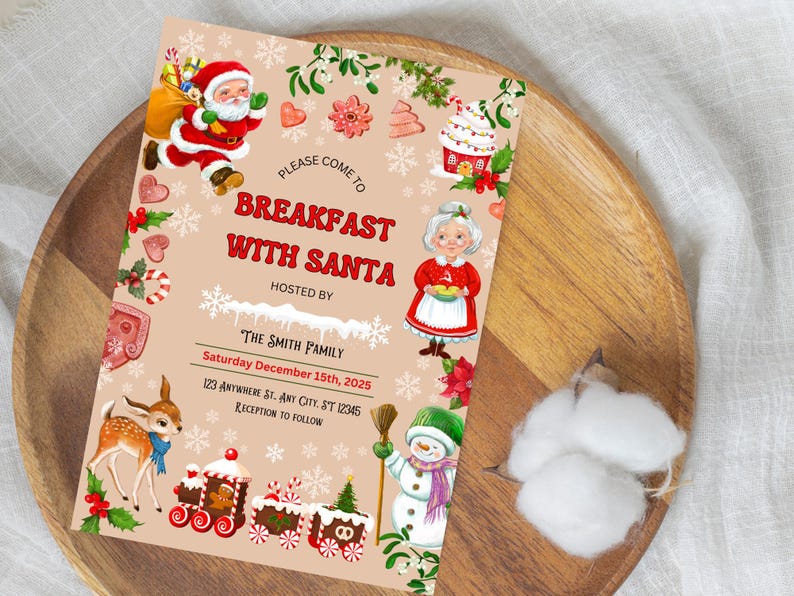 Editable Breakfast With Santa Invitation. Kid Christmas North Pole ...