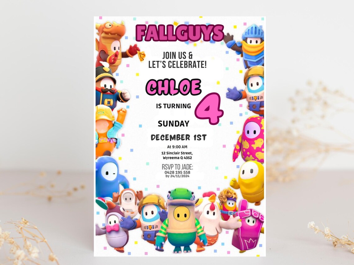 Editable Fall Guy Birthday Invitation Template | Digital Kids Party ...