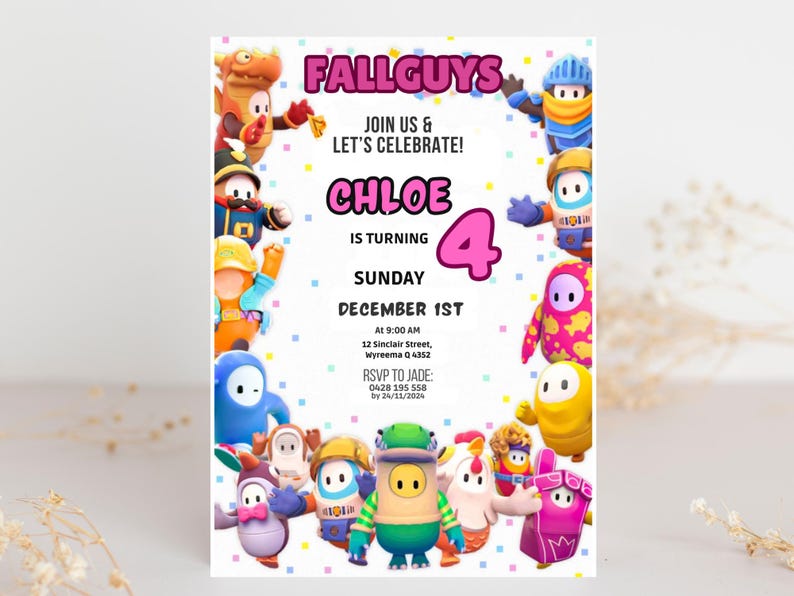 Editable Fall Guy Birthday Invitation Template | Digital Kids Party ...