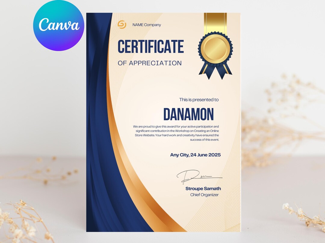 Editable Certificate Template of Appreciation ,custom Achievement Award ...