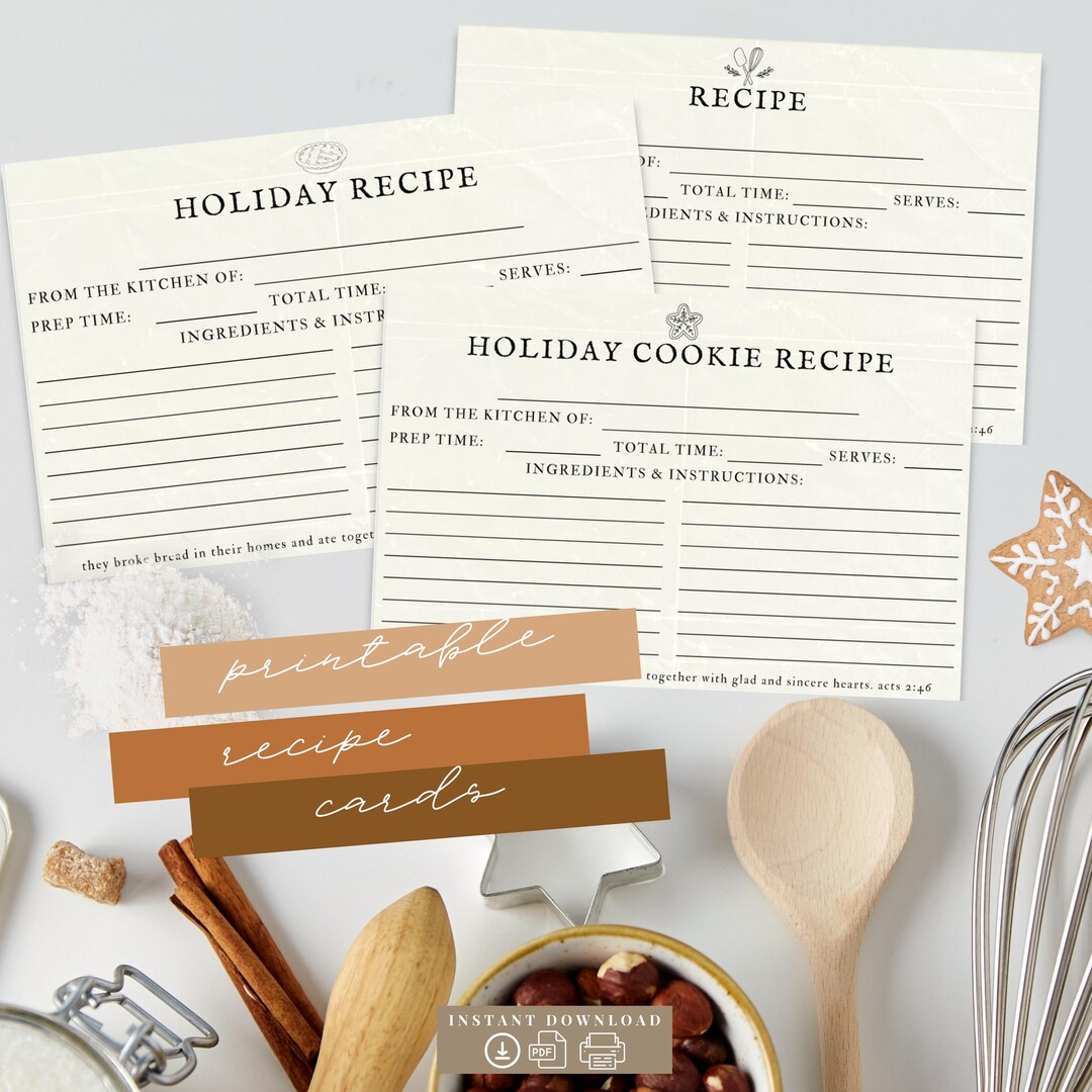 Minimalist Printable Holiday Recipe Cards for Christmas Cookie Party ...