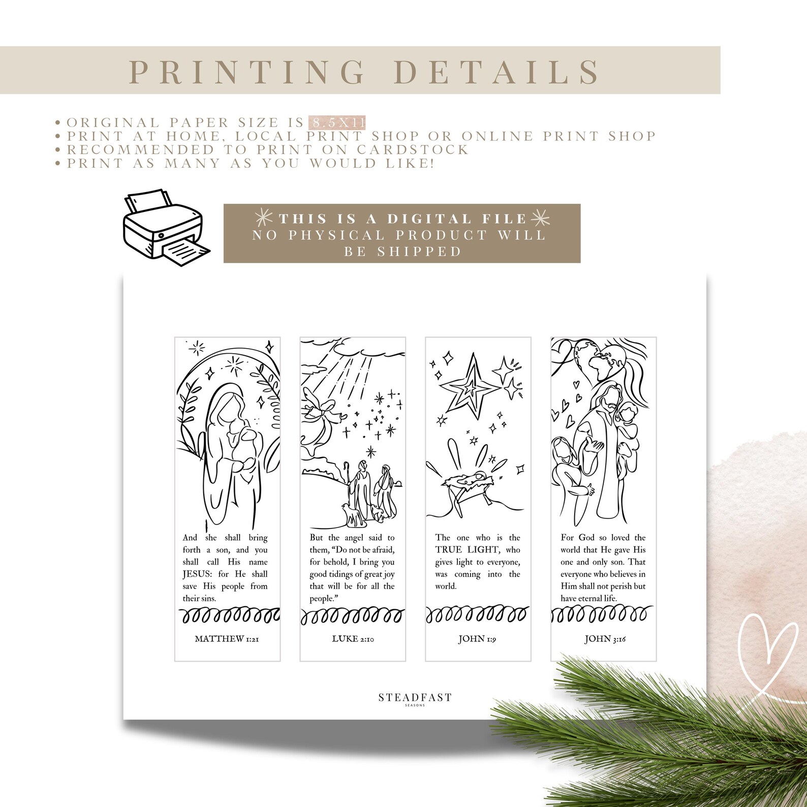 Printable Coloring Bible Verse Bookmarks for Kids Christian Nativity ...