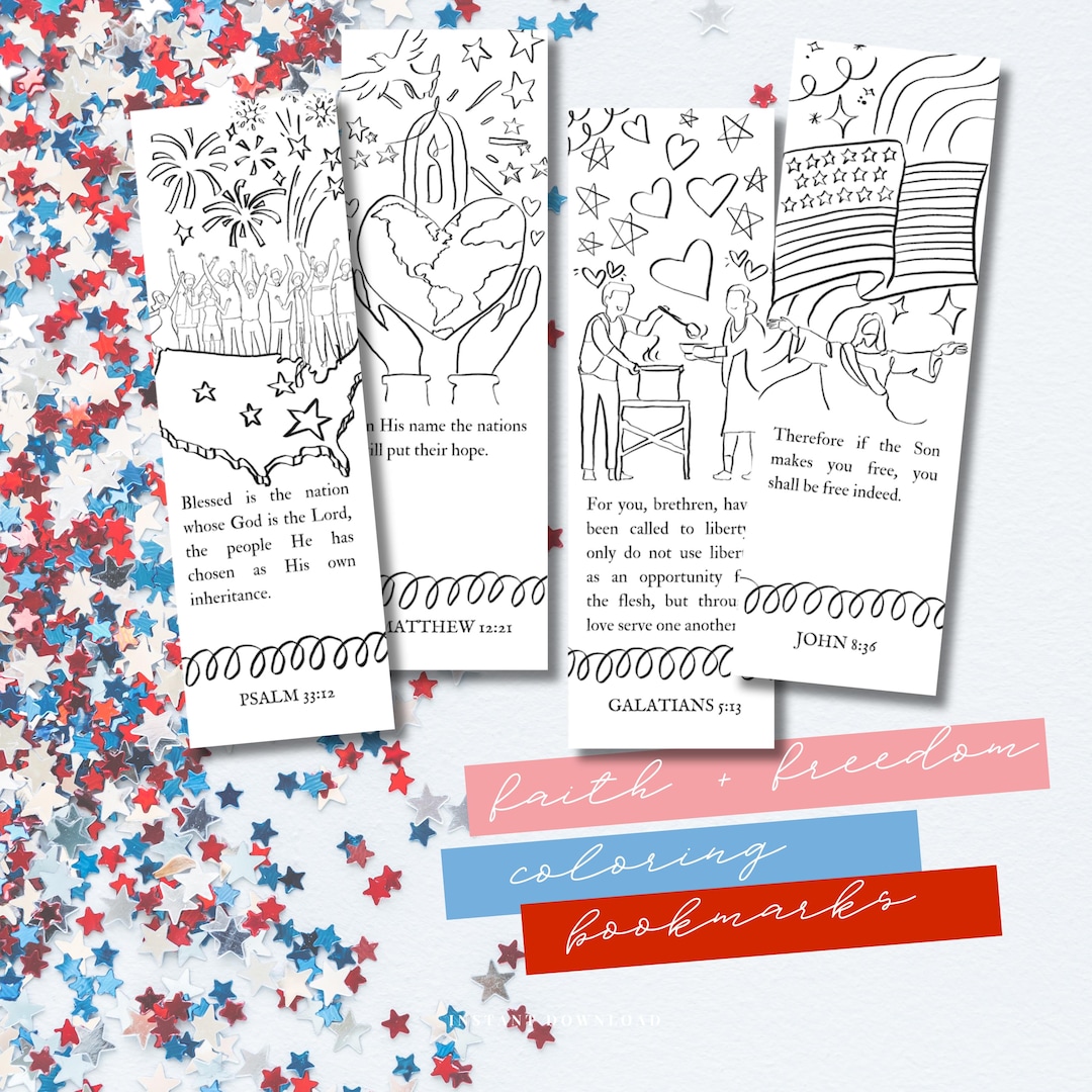 Christian 4th of July Printable Coloring Bookmarks Scripture Bible ...