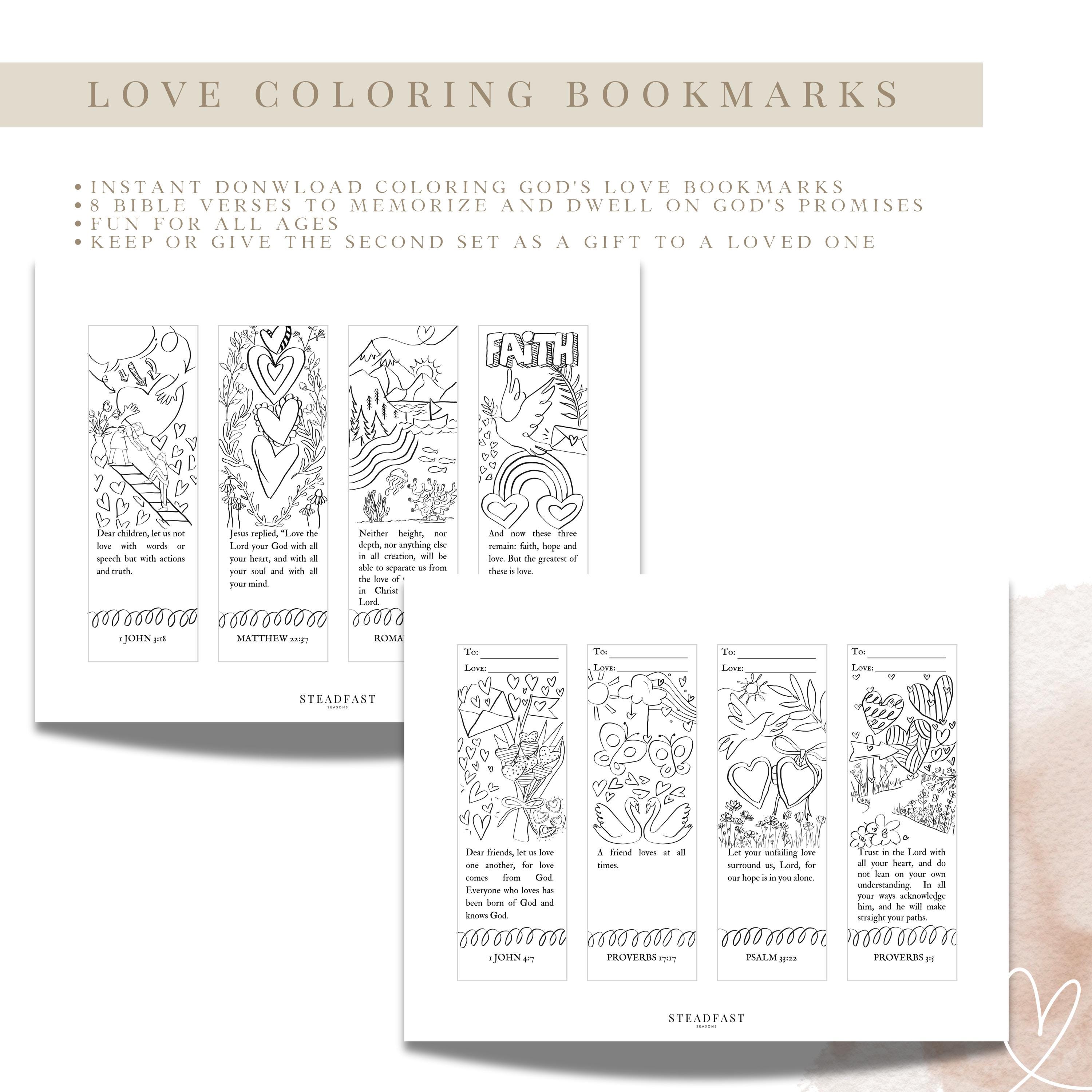 Printable Coloring Bible Verse Bookmarks for Christian Kids Valentine's ...