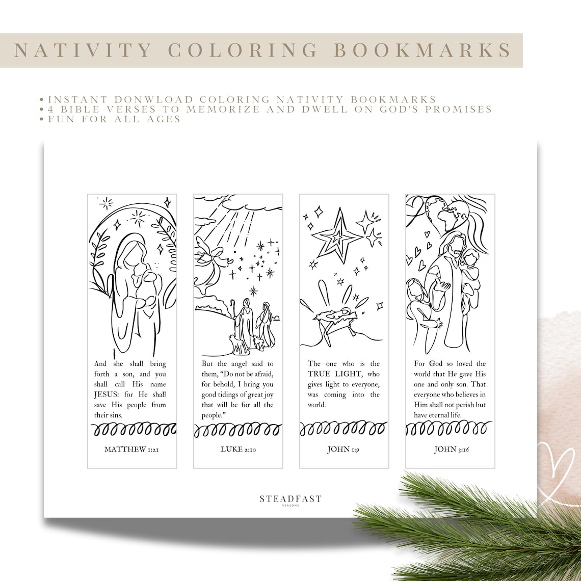Printable Coloring Bible Verse Bookmarks for Kids Christian Nativity ...