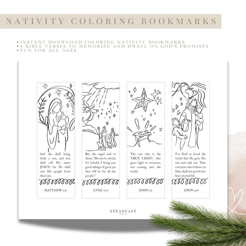 Printable Coloring Bible Verse Bookmarks for Kids Christian Nativity ...
