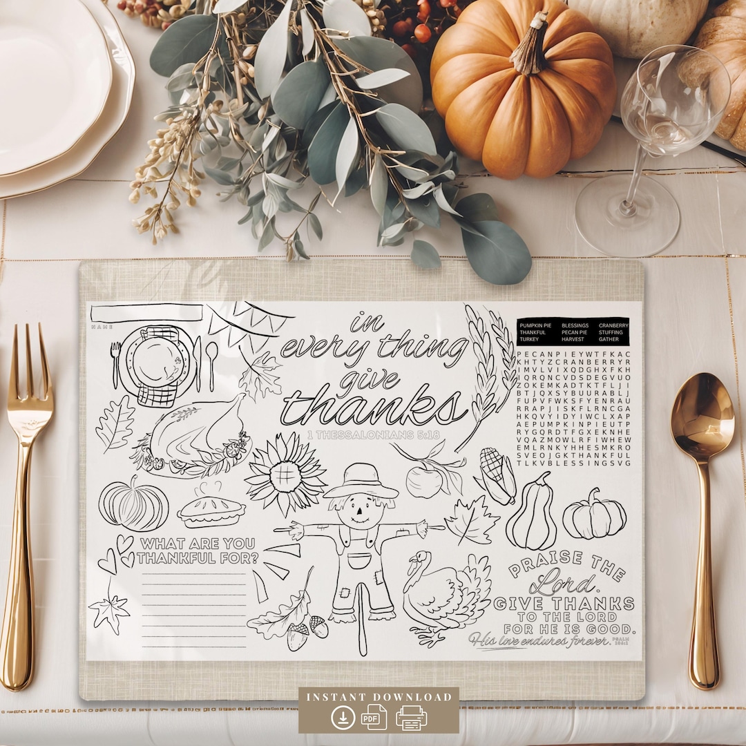 Printable Thanksgiving Placemat for Kids Thanksgiving Coloring Sheet ...