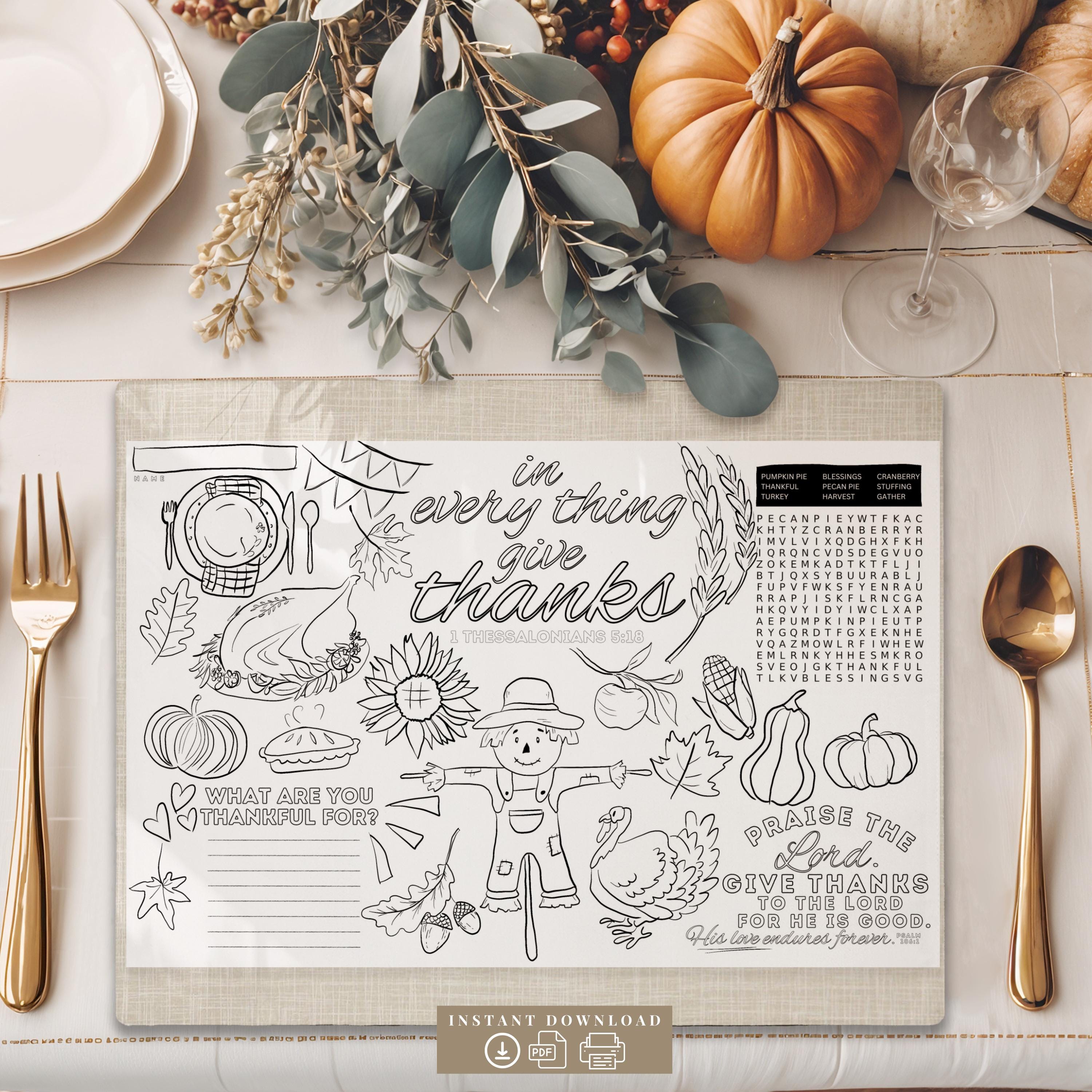 Printable Thanksgiving Placemat for Kids Thanksgiving Coloring Sheet ...