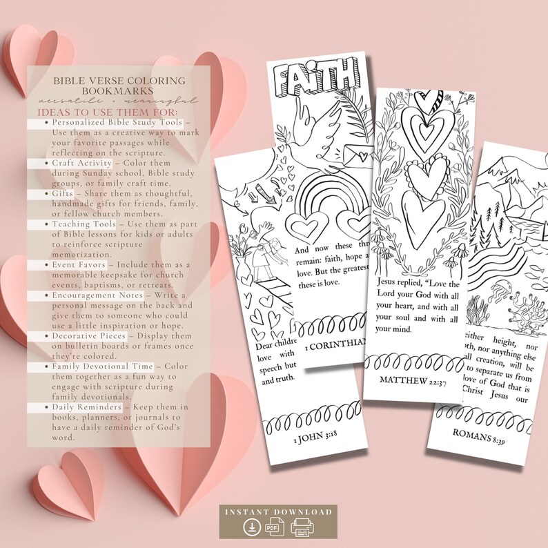 Printable Coloring Bible Verse Bookmarks for Christian Kids Valentine's ...