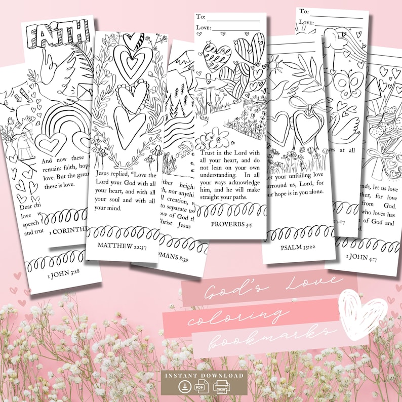 Printable Coloring Bible Verse Bookmarks for Christian Kids Valentine's ...