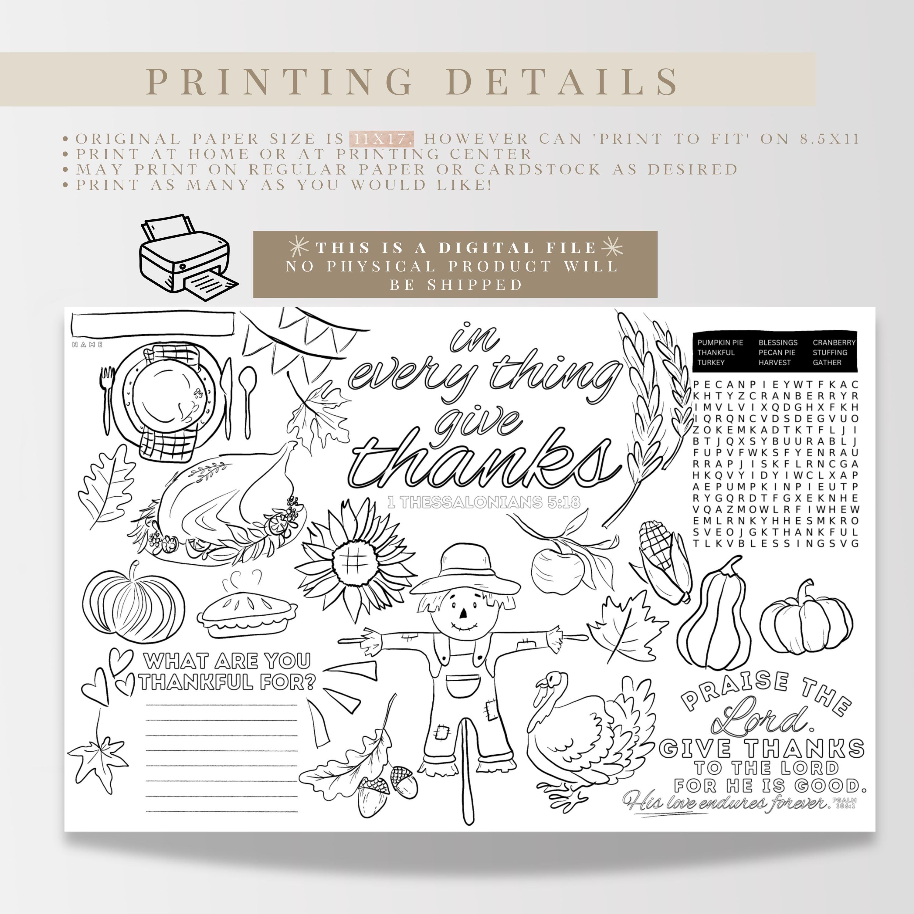 Printable Thanksgiving Placemat for Kids Thanksgiving Coloring Sheet ...