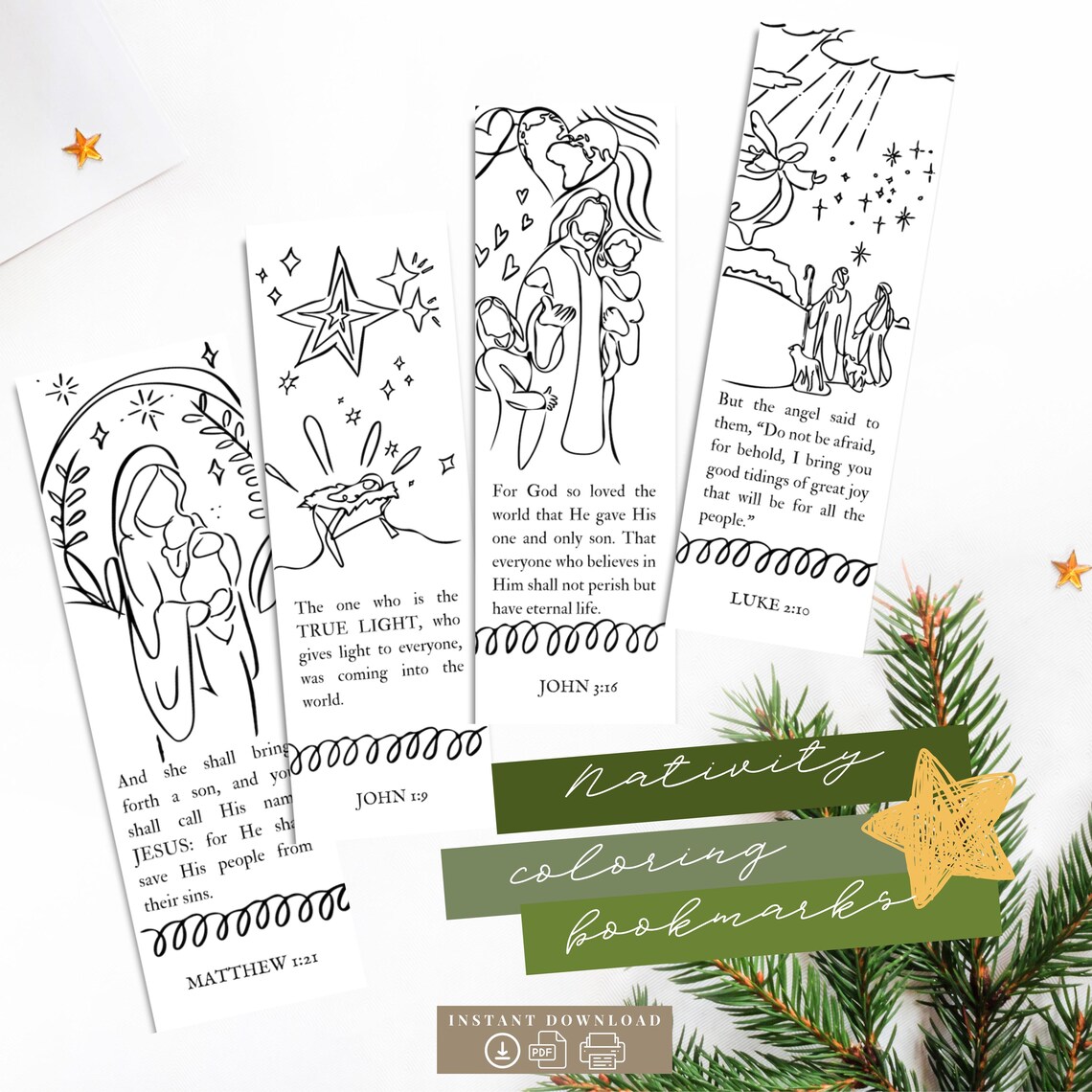 Printable Coloring Bible Verse Bookmarks for Kids Christian Nativity ...