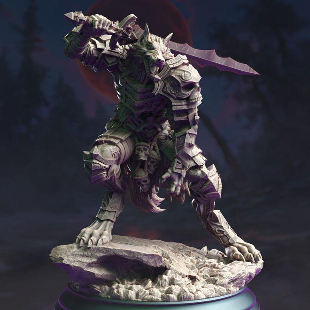 Werewolf Knight Warrior D&D Character Monster Mini 32mm/75mm Resin 3D ...