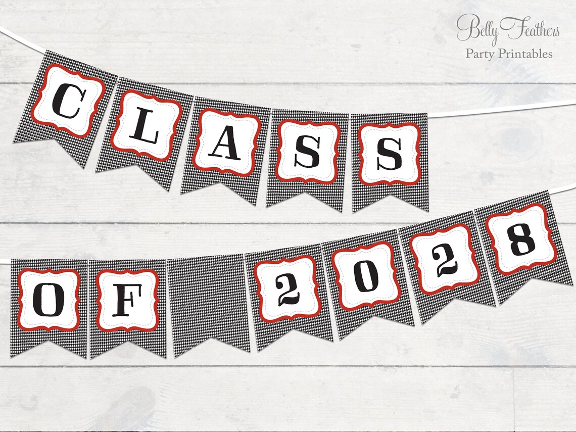 Printable Team Spirit Banner in Red With Black & White Houndstooth - Etsy