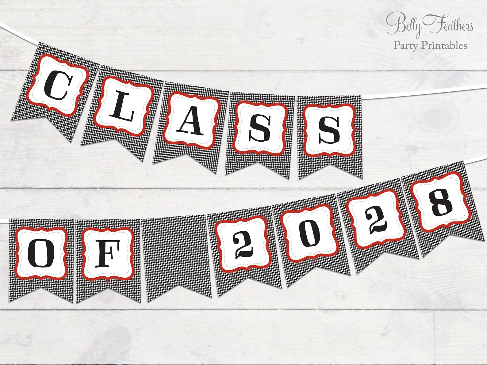 Printable Team Spirit Banner in Red With Black & White Houndstooth - Etsy