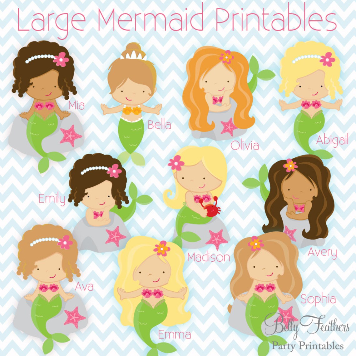 Large Mermaid Party Printables - Instant Download - Etsy