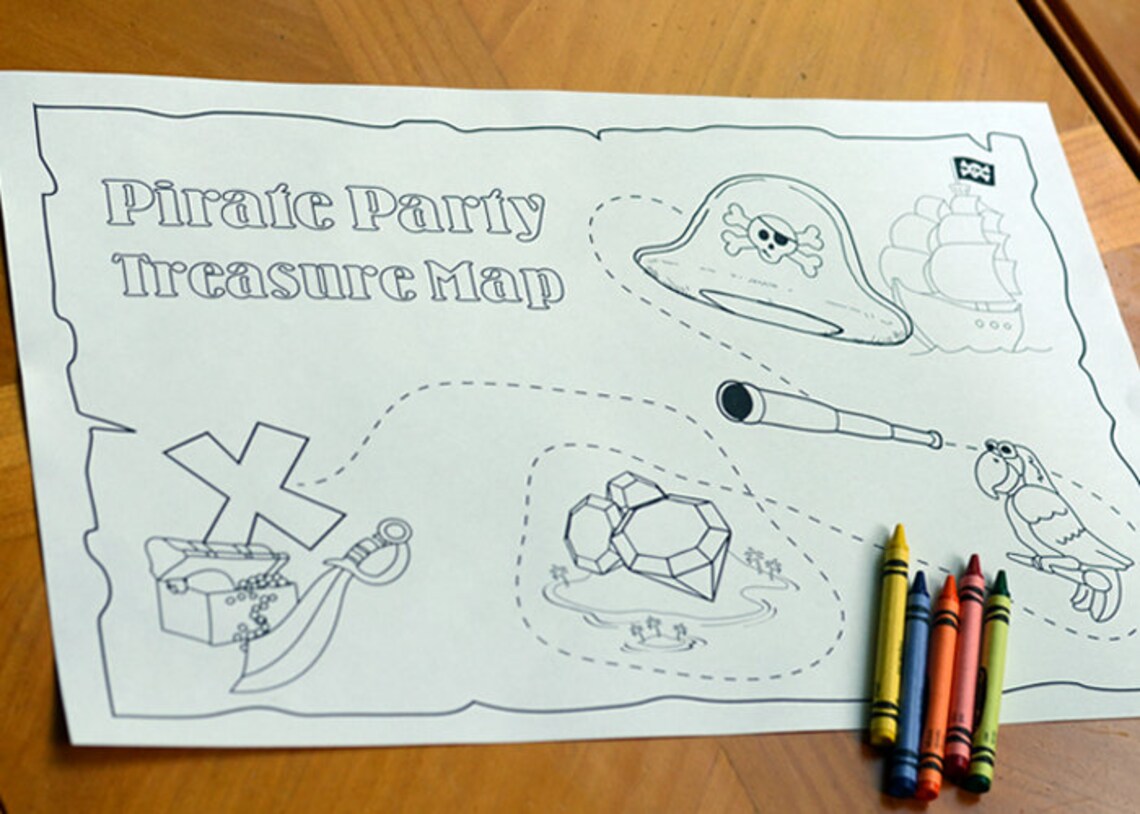 Pirate Party Treasure Map Coloring Page - 11x17 Printable - Etsy