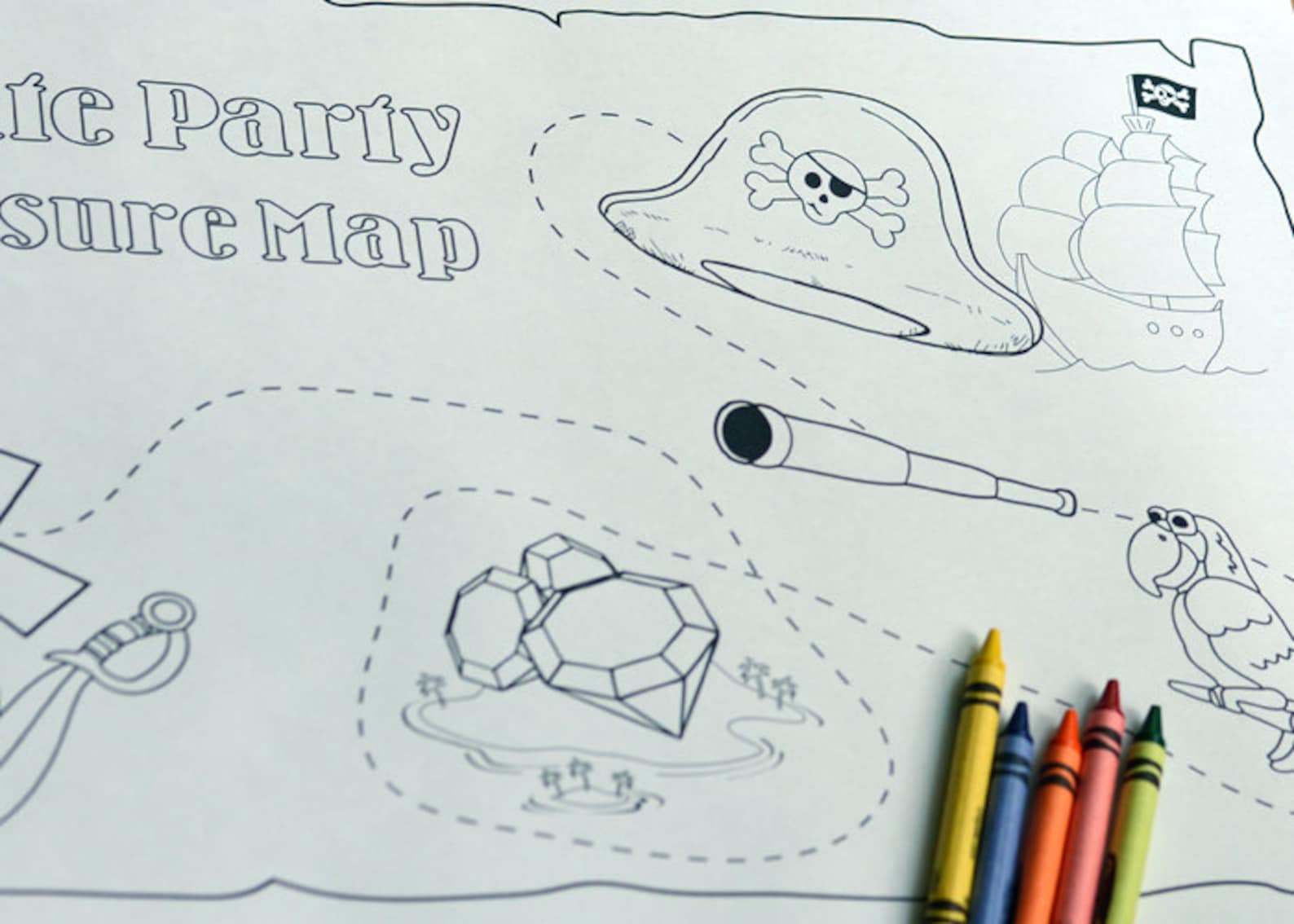 Pirate Party Treasure Map Coloring Page - 11x17 Printable - Etsy