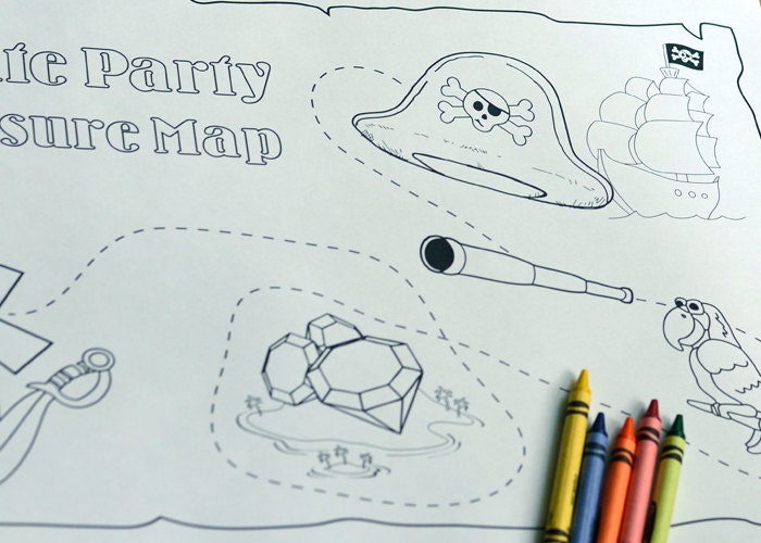 Pirate Party Treasure Map Coloring Page - 11x17 Printable - Etsy