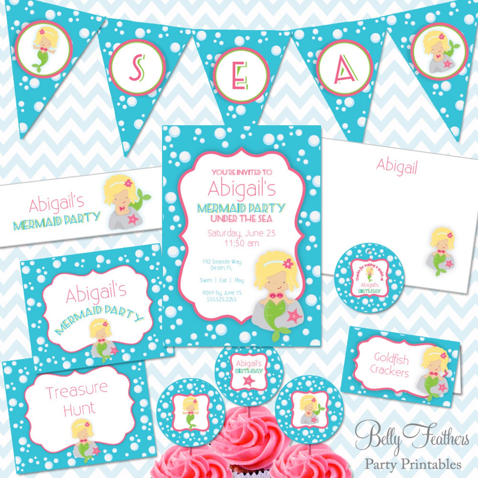 Mermaid Party Printables Instant Download the Abigail - Etsy