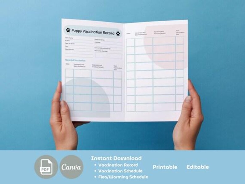 Puppy Vaccination Record & Schedule | Flea Worming Tracker | Editable ...